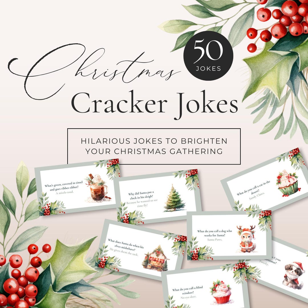 Christmas Cracker Jokes Printable, INSTANT DOWNLOAD, Holiday Cracker ...