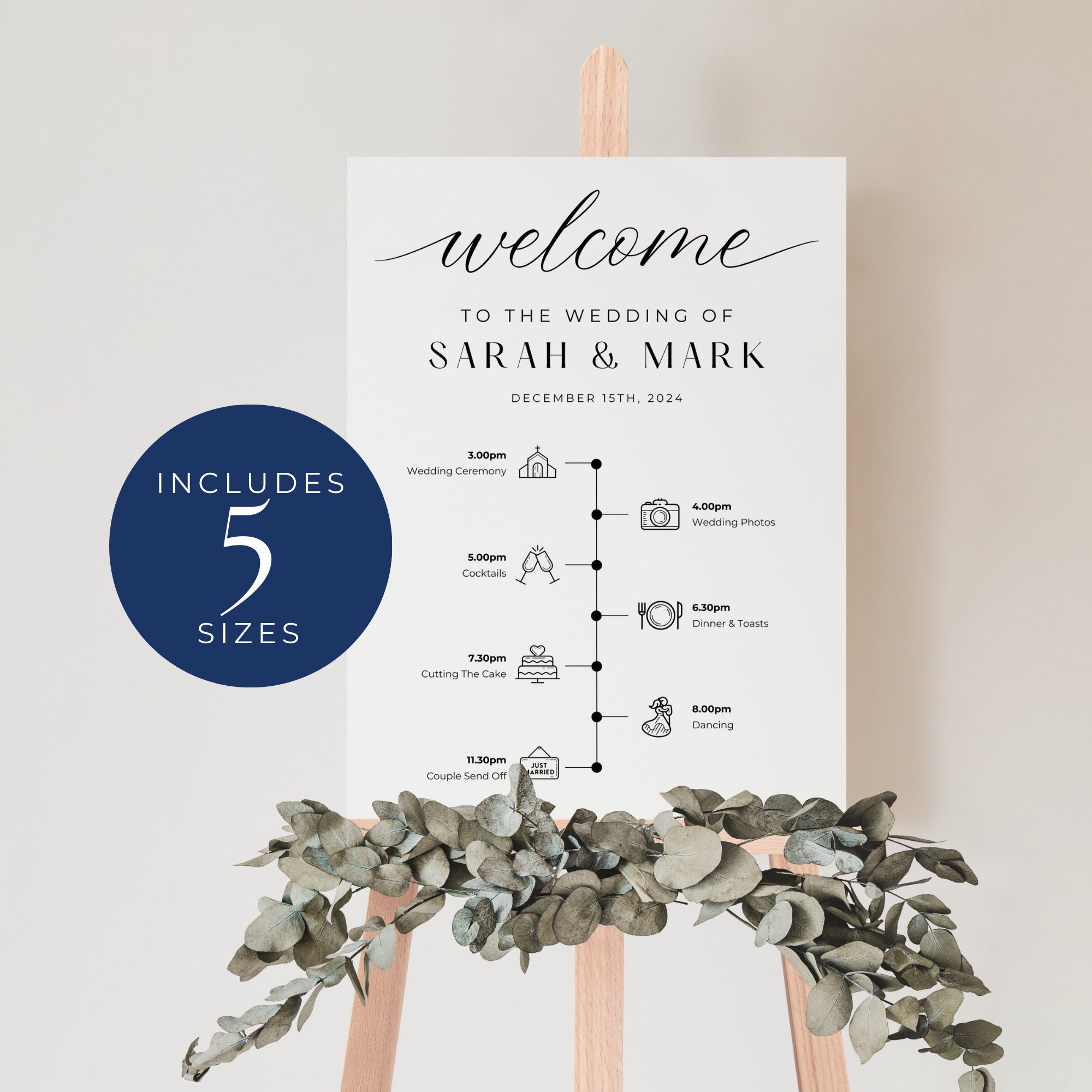 Wedding Timeline Sign Rustic, INSTANT DOWNLOAD, Wedding Icon Timeline ...