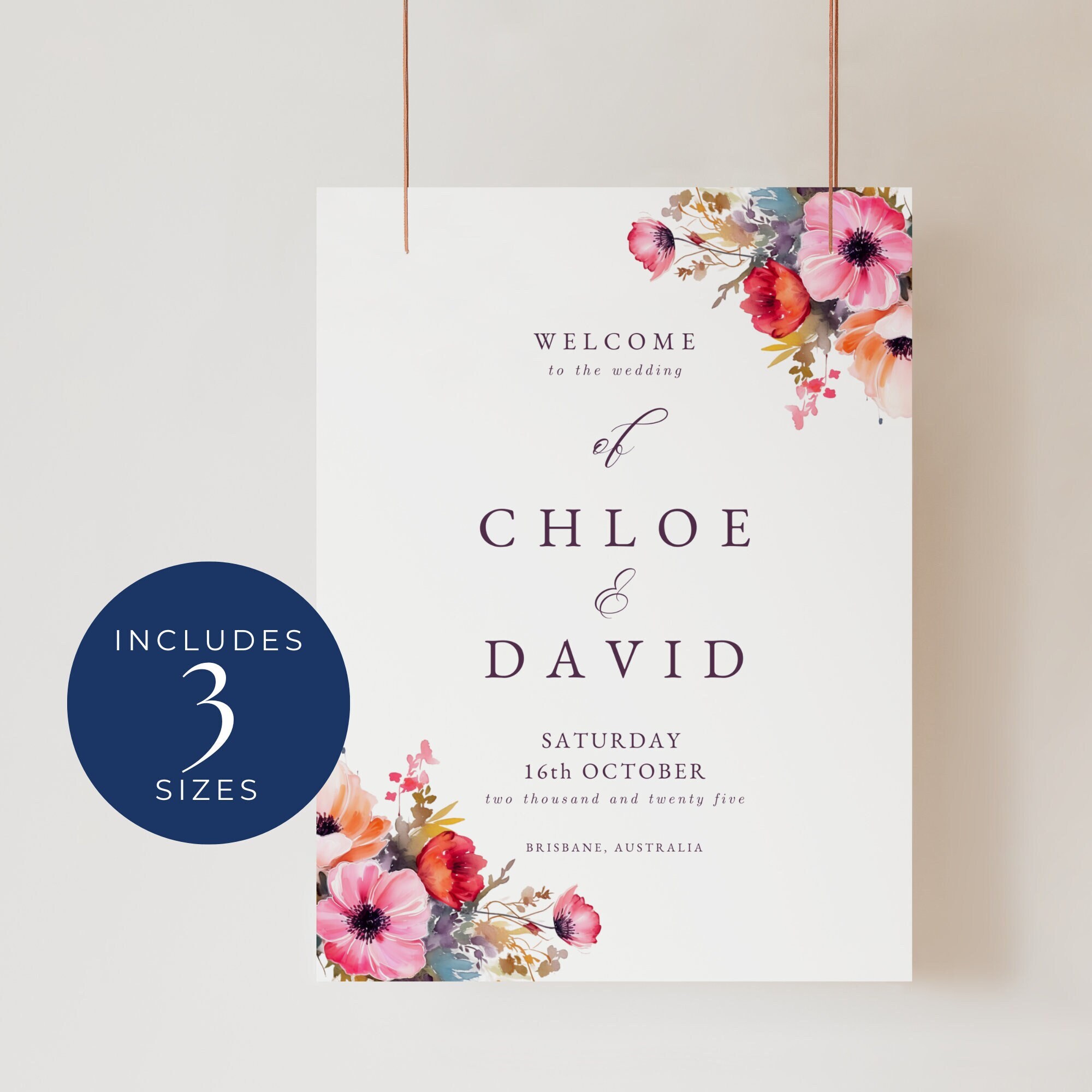 Colorful Floral Wedding Welcome Sign Template, INSTANT DOWNLOAD, Canva ...