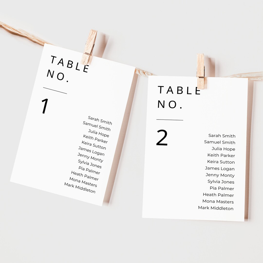 Seating Chart Cards 4x6, INSTANT DOWNLOAD, Seating Chart Card Template ...