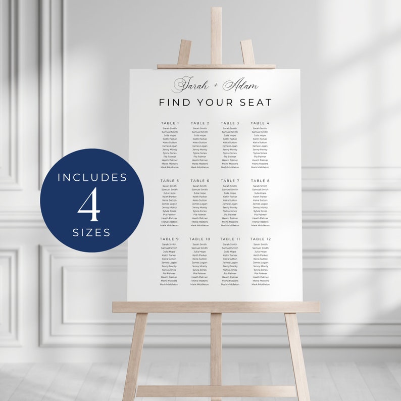 Traditional Seating Plan Wedding, INSTANT DOWNLOAD, Wedding Seating ...