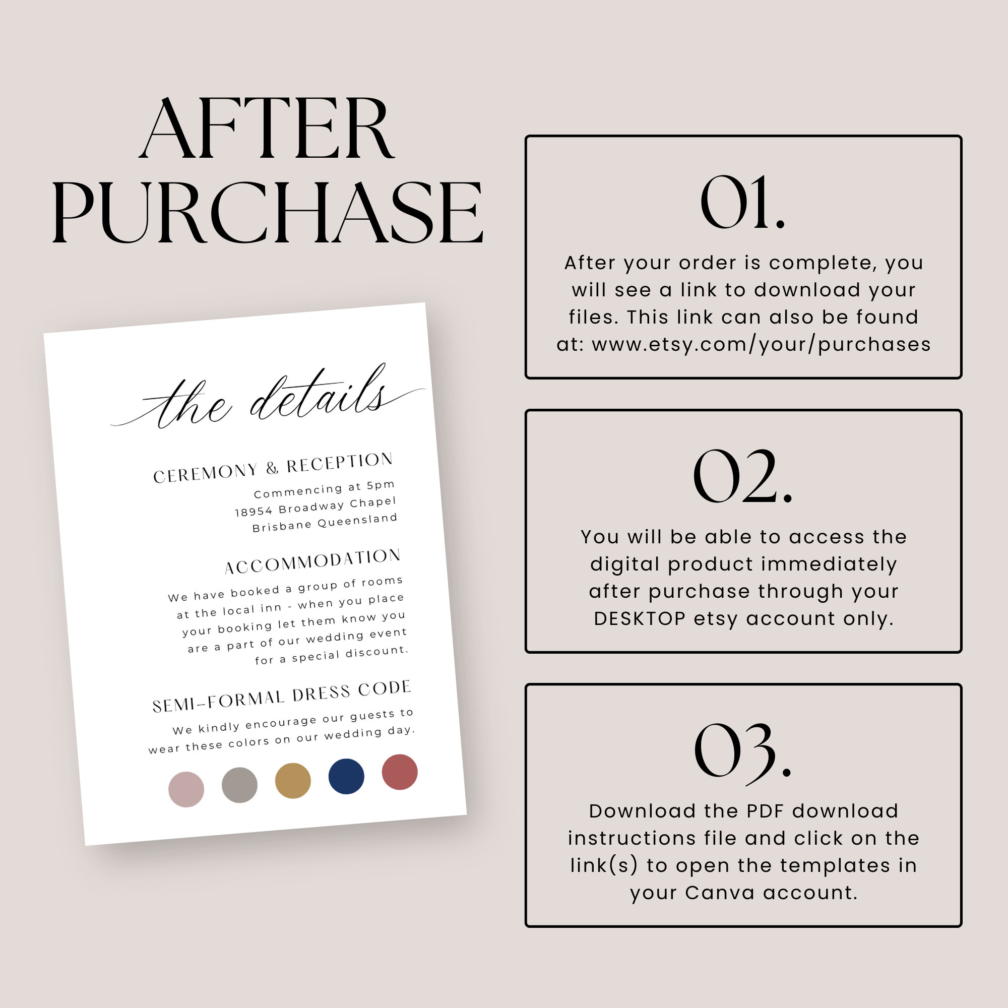 Details Card With Attire, INSTANT DOWNLOAD, Color Palette Details Card ...