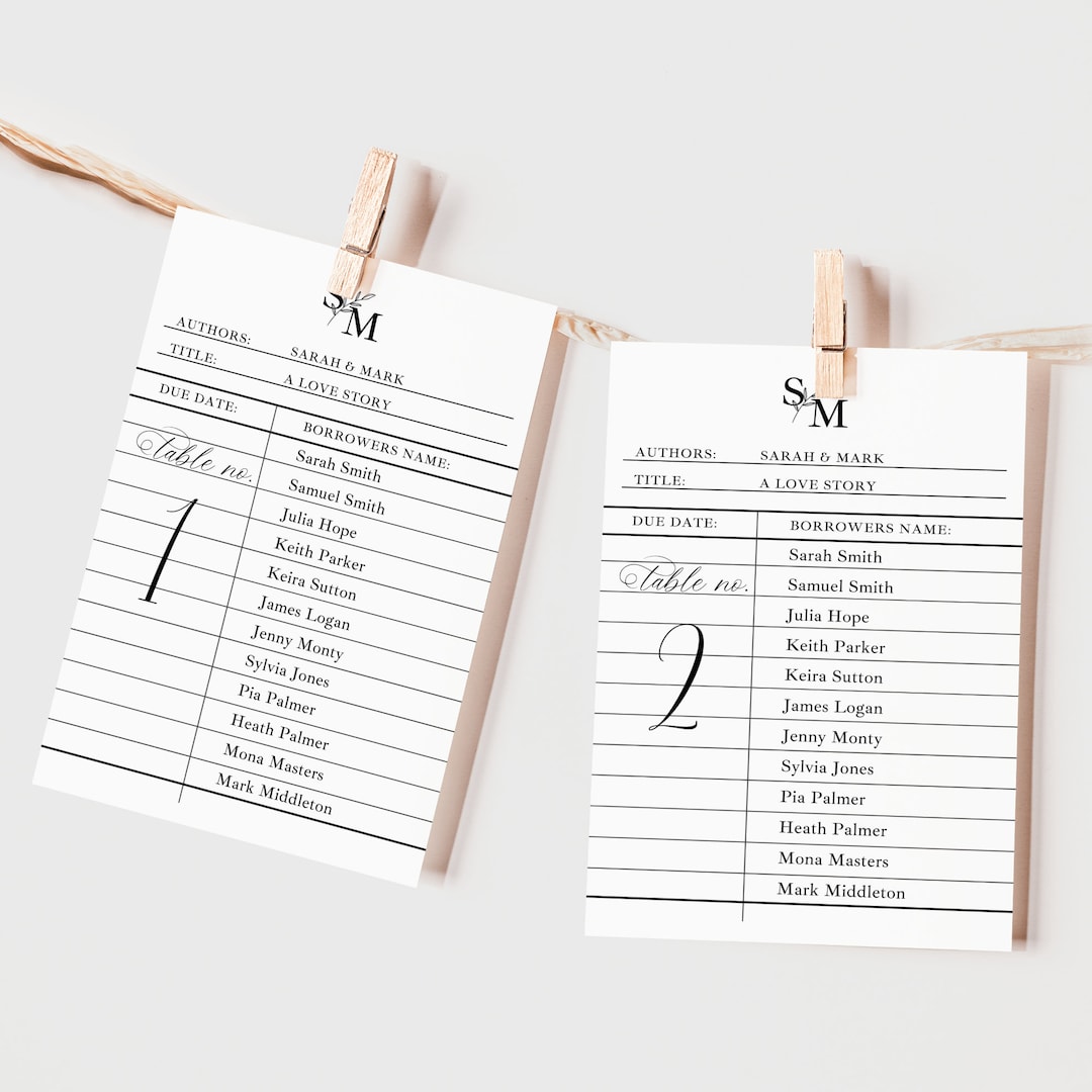Wedding Seating Chart Template 4x6, INSTANT DOWNLOAD, Library Card ...