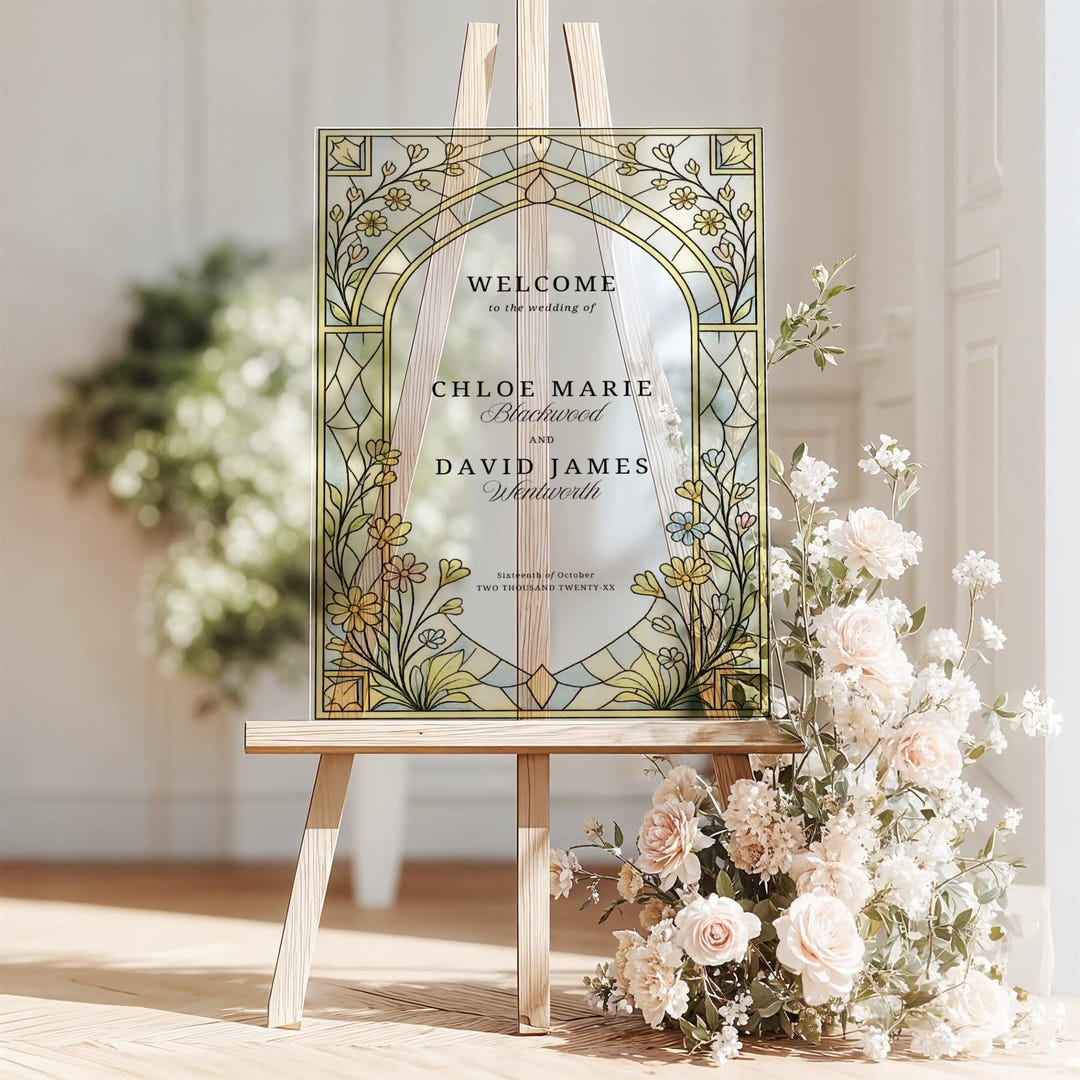 Faux Stained Glass Wedding Sign Template, Floral Arch Pattern ...