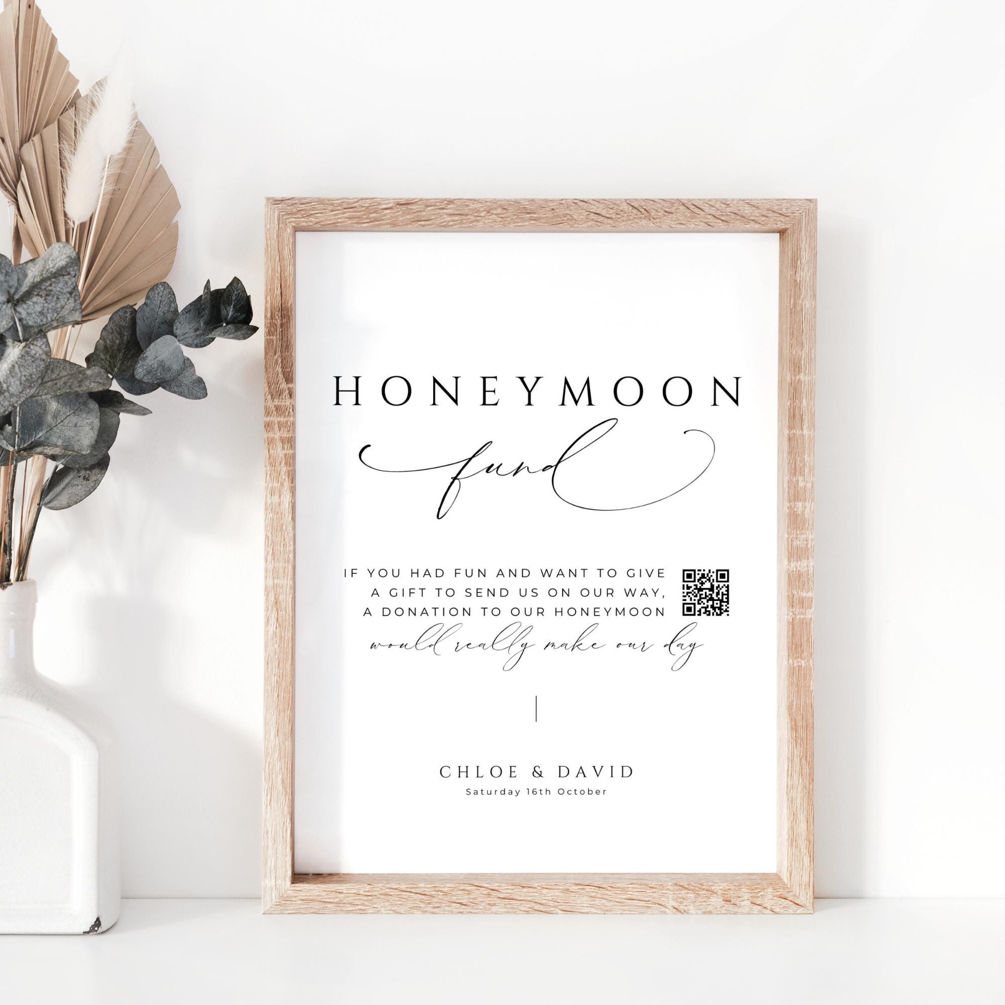 Honey Moon Fund Qr Code Sign, INSTANT DOWNLOAD, Wedding Cash Gift Table ...