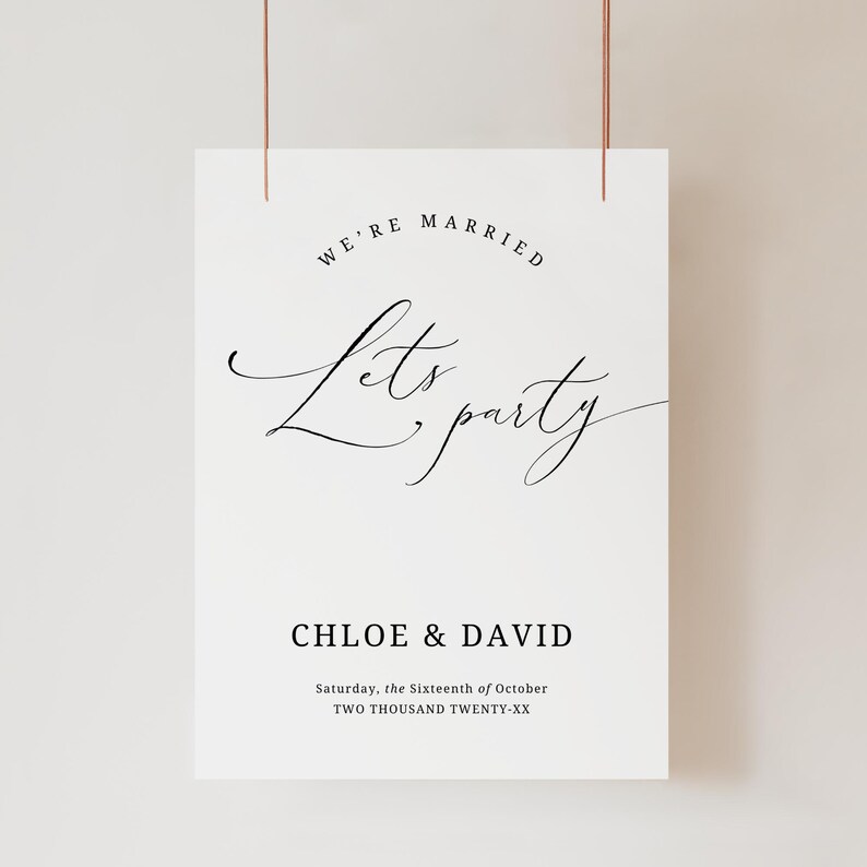 Were Married Lets Party Sign, INSTANT DOWNLOAD, Welcome Sign Modern ...