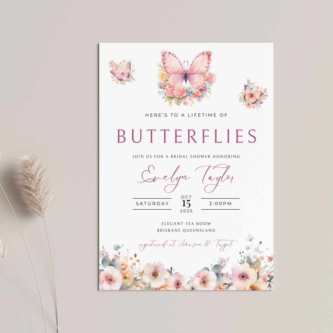 Lifetime of Butterflies Invitation, INSTANT DOWNLOAD, Lifetime of ...