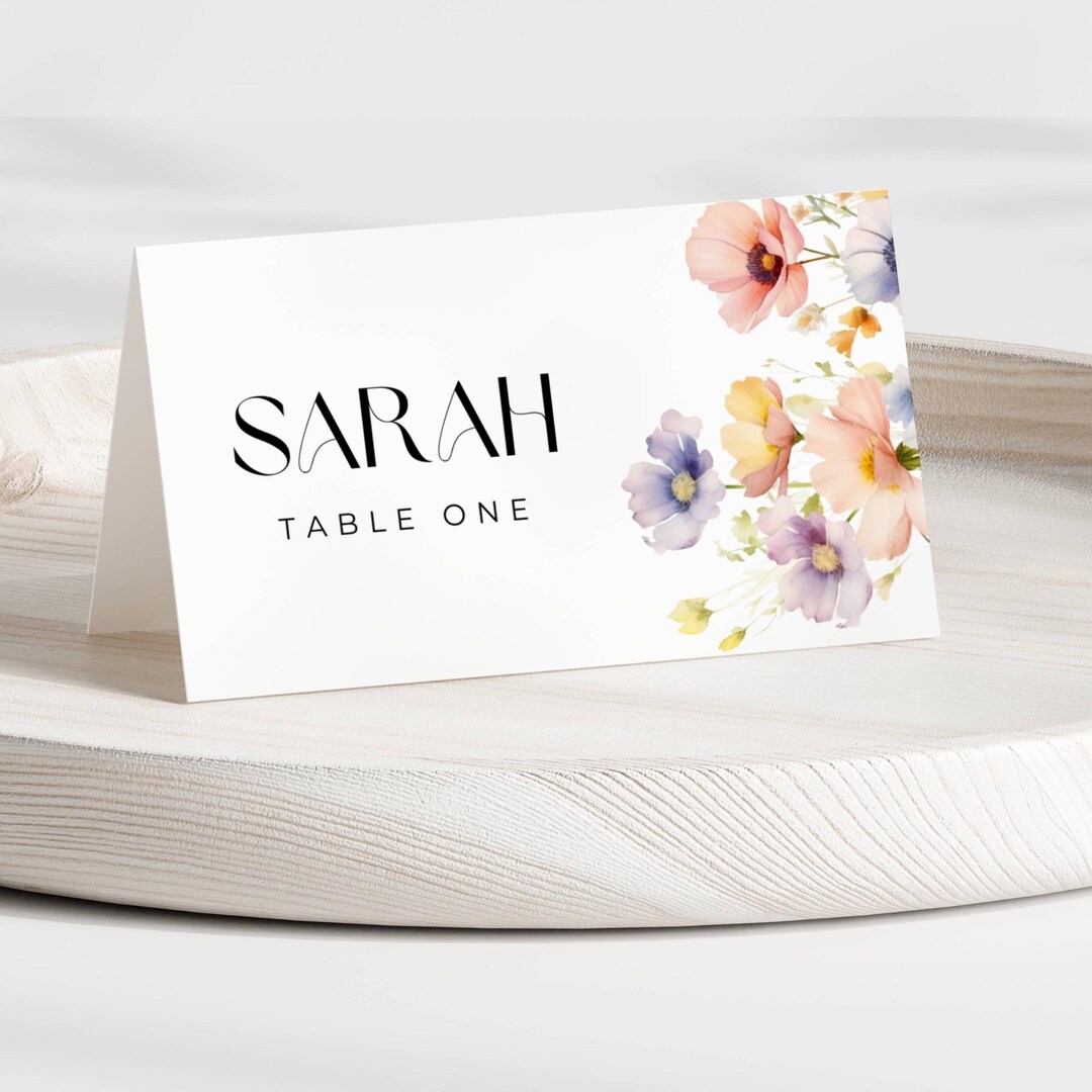 Wildflower Place Card Template, INSTANT DOWNLOAD, Place Cards ...