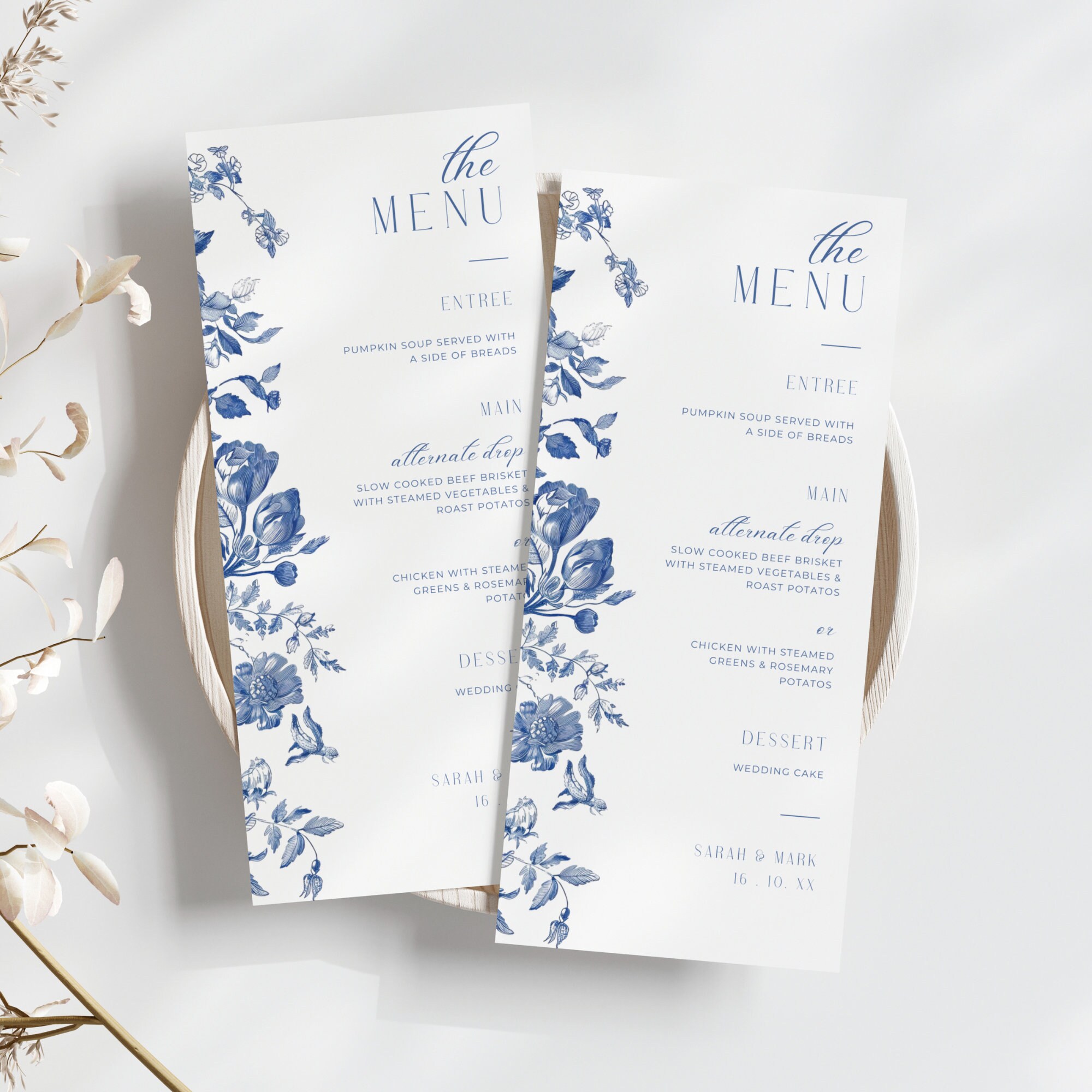 Blue Toile Menu, INSTANT DOWNLOAD, Menu Template Thin, Menu Selection ...
