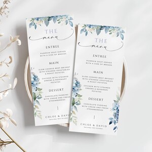 Blue Hydrangea Wedding Menu, INSTANT DOWNLOAD, Dusty Blue Menu Card, Canva Template, Intimate ...