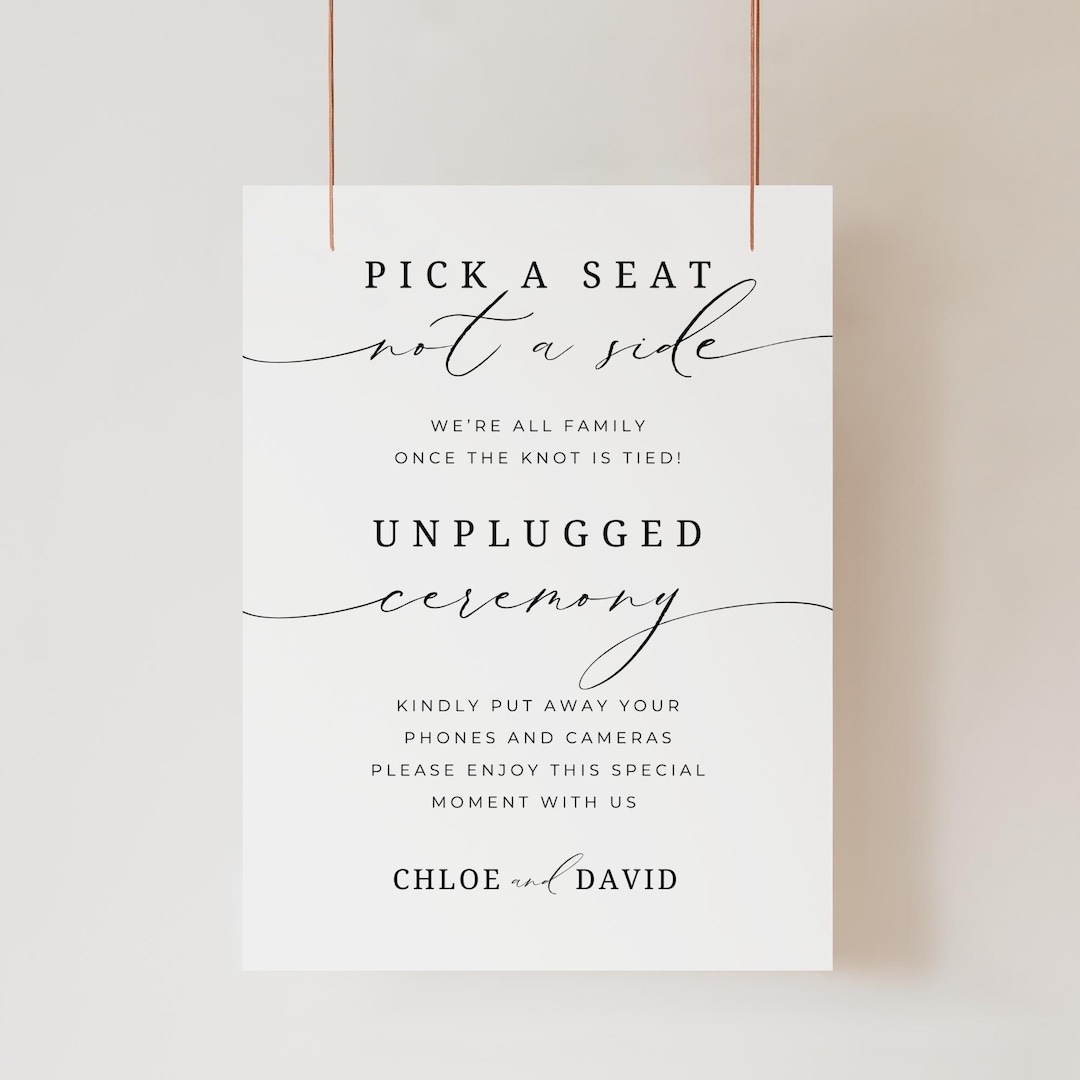 Pick A Seat Not A Side Unplugged Ceremony Sign, INSTANT DOWNLOAD, Open ...