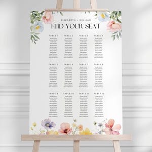 Wildflower Seating Chart Template, INSTANT DOWNLOAD, Colorful Flowers ...