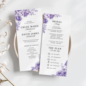 Lilac Wedding Program Template, INSTANT DOWNLOAD, Lavender Floral Order ...