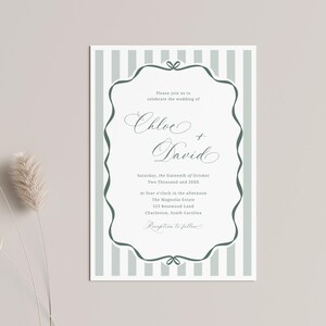 Retro Green Stripes Wedding Invitation, INSTANT DOWNLOAD, Elegant ...