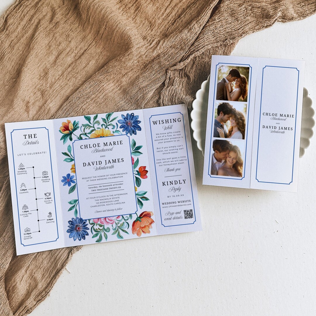 Gatefold Talavera Invitations With Photos, INSTANT DOWNLOAD, Spanish ...