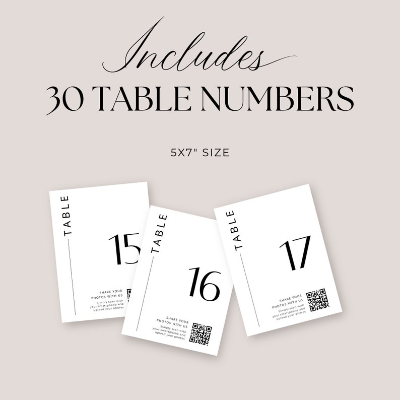 Table Numbers Signs With Qr Code, INSTANT DOWNLOAD, Reception Table ...