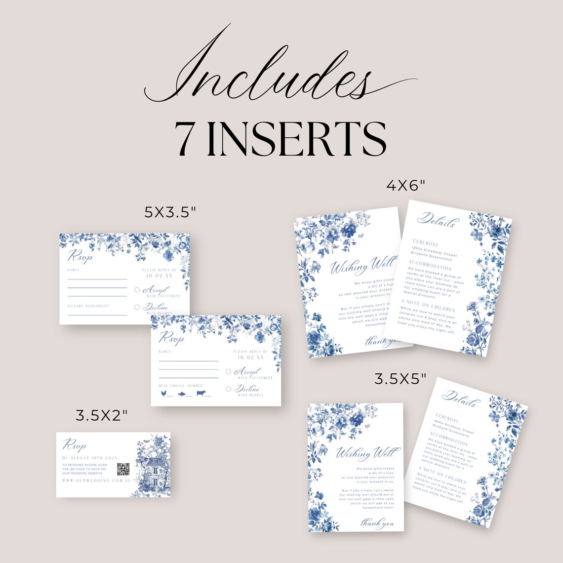 Blue Toile Invitation Suite, INSTANT DOWNLOAD, French Toile Wedding ...