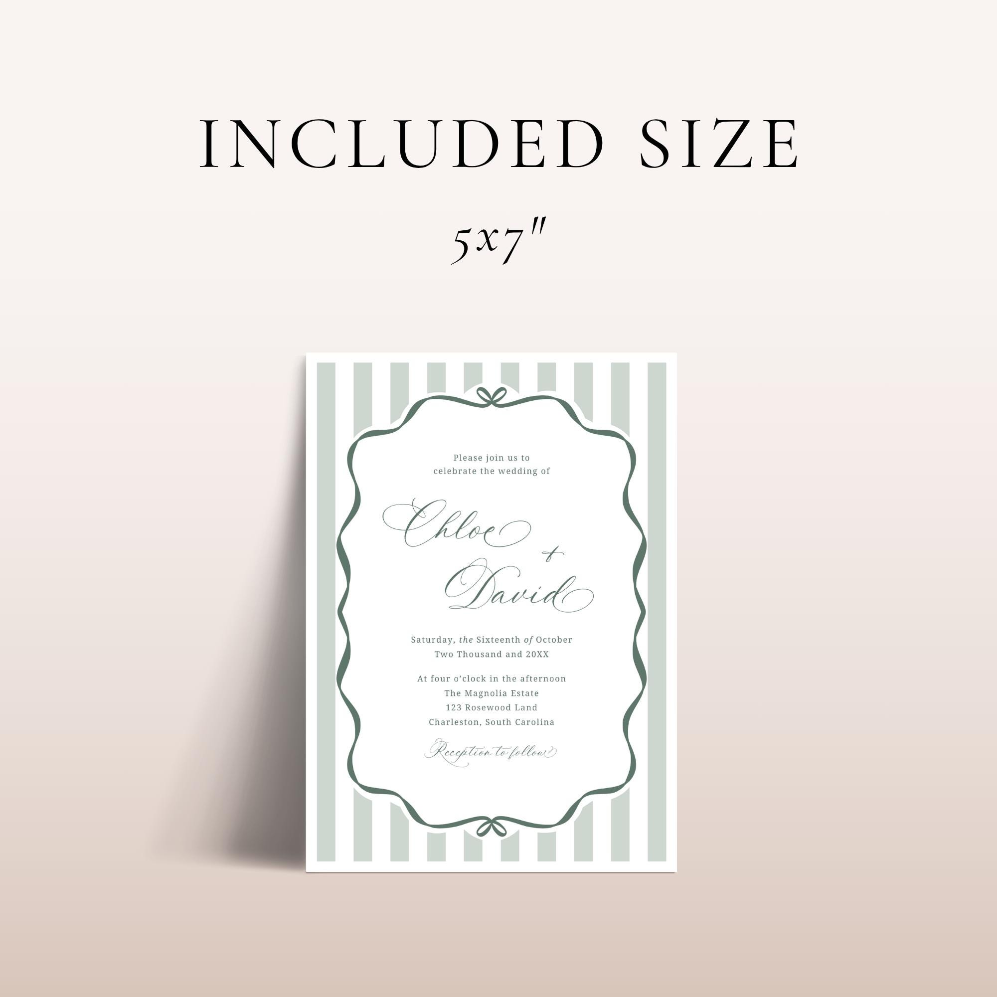 Retro Green Stripes Wedding Invitation, INSTANT DOWNLOAD, Elegant ...