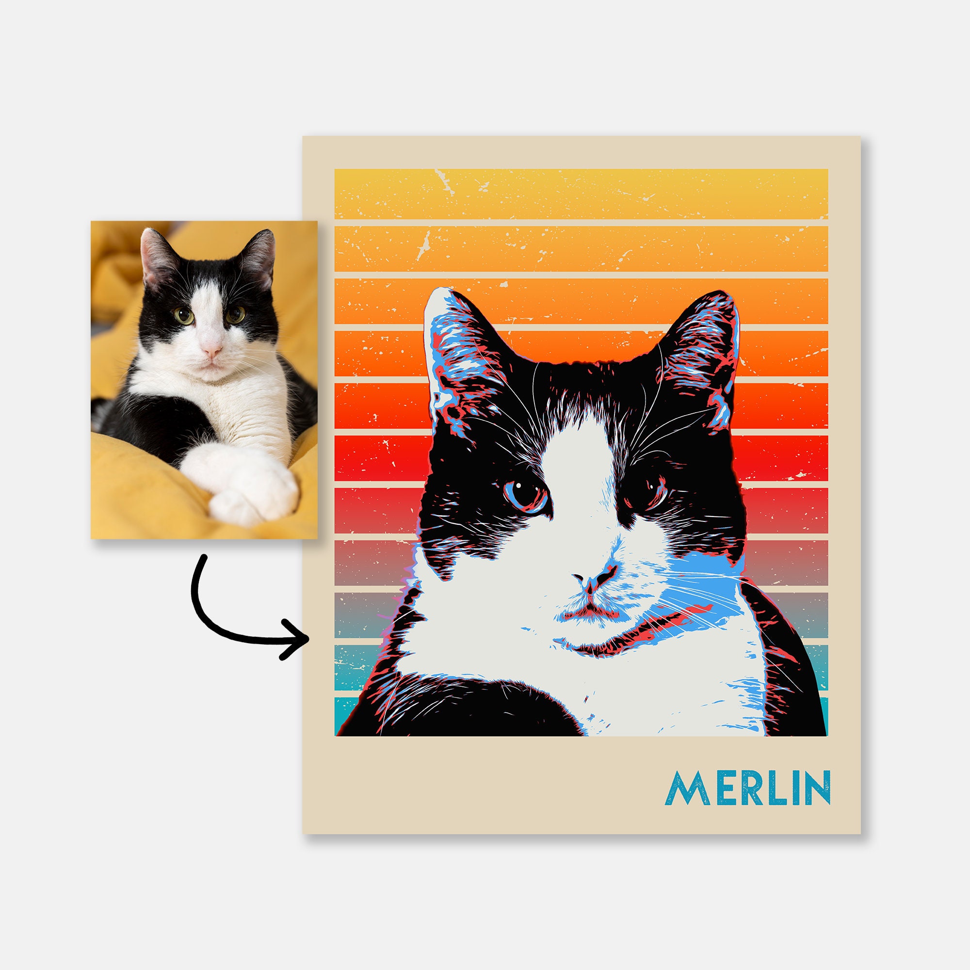 Personalized Pet Portrait, Custom Dog Portrait, Retro Sunset Pet Art ...