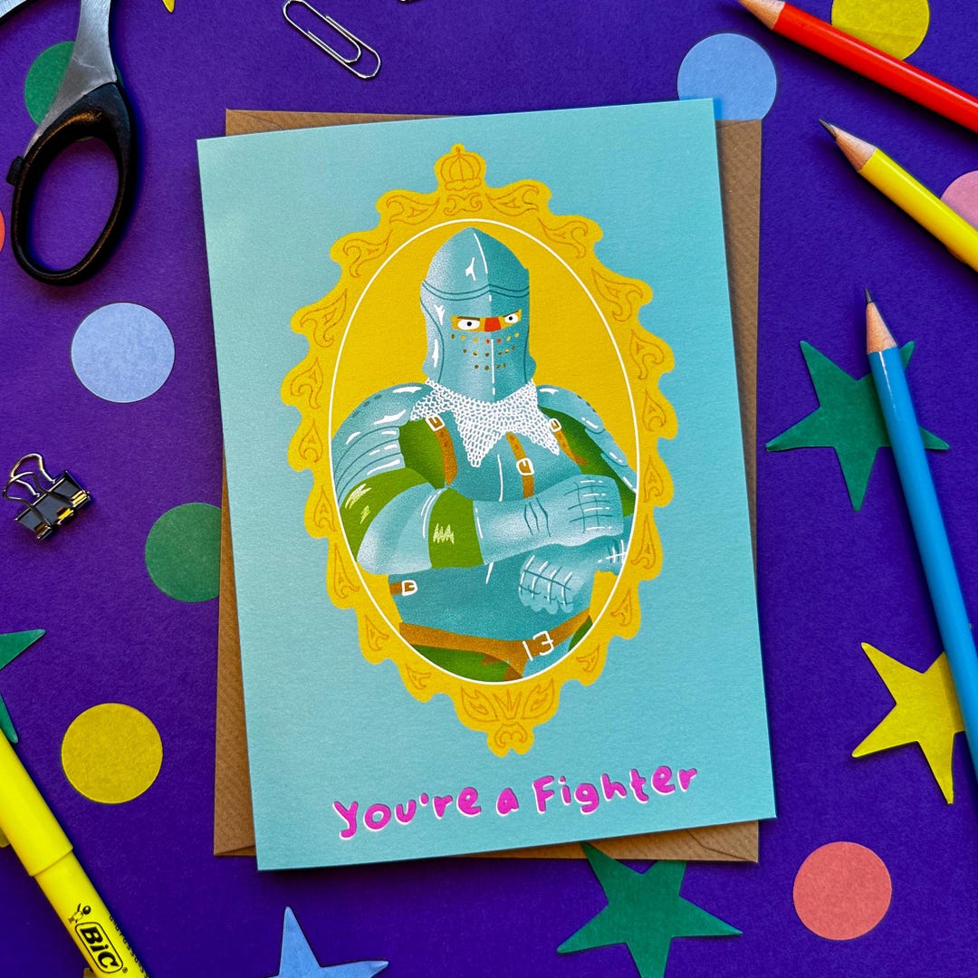 Get Well Soon Greeting Card You're A Fighter Illustrated Knight Card ...