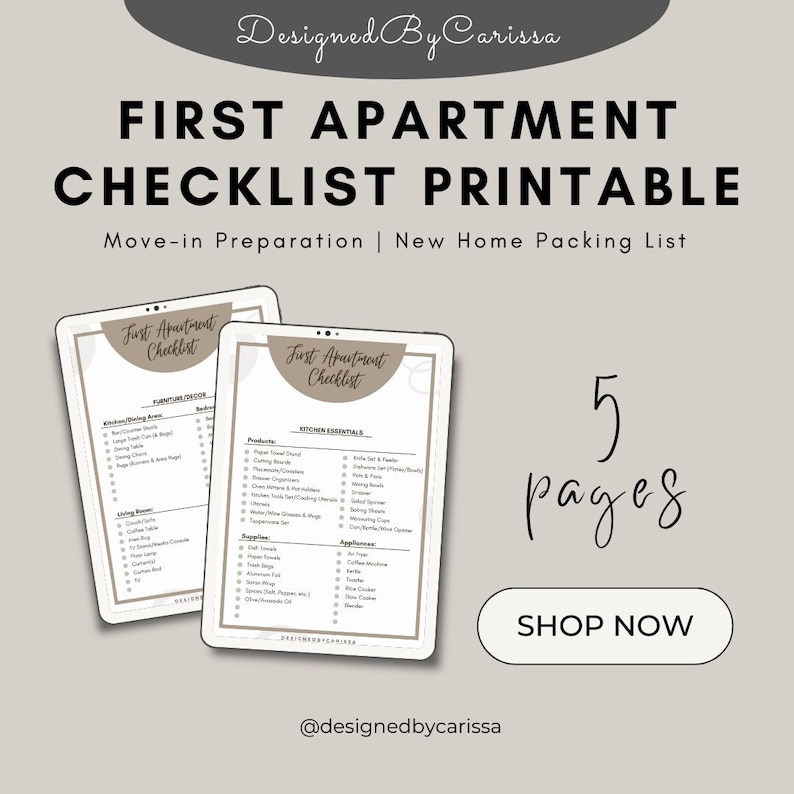 First Apartment Checklist Printable Move-in Preparation New Home ...