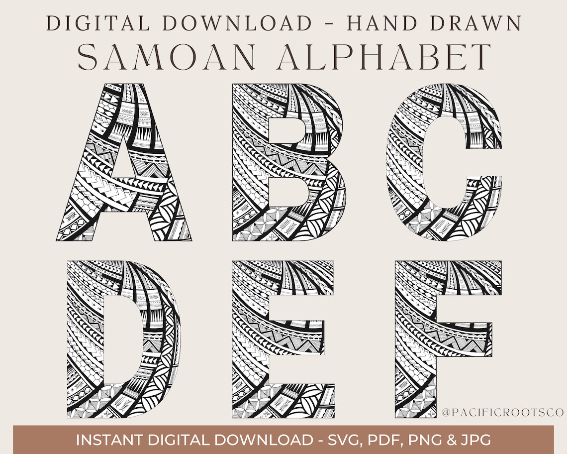 Polynesian Samoan Alphabet A-Z 26 Letters Digital Download Tribal Tatau ...