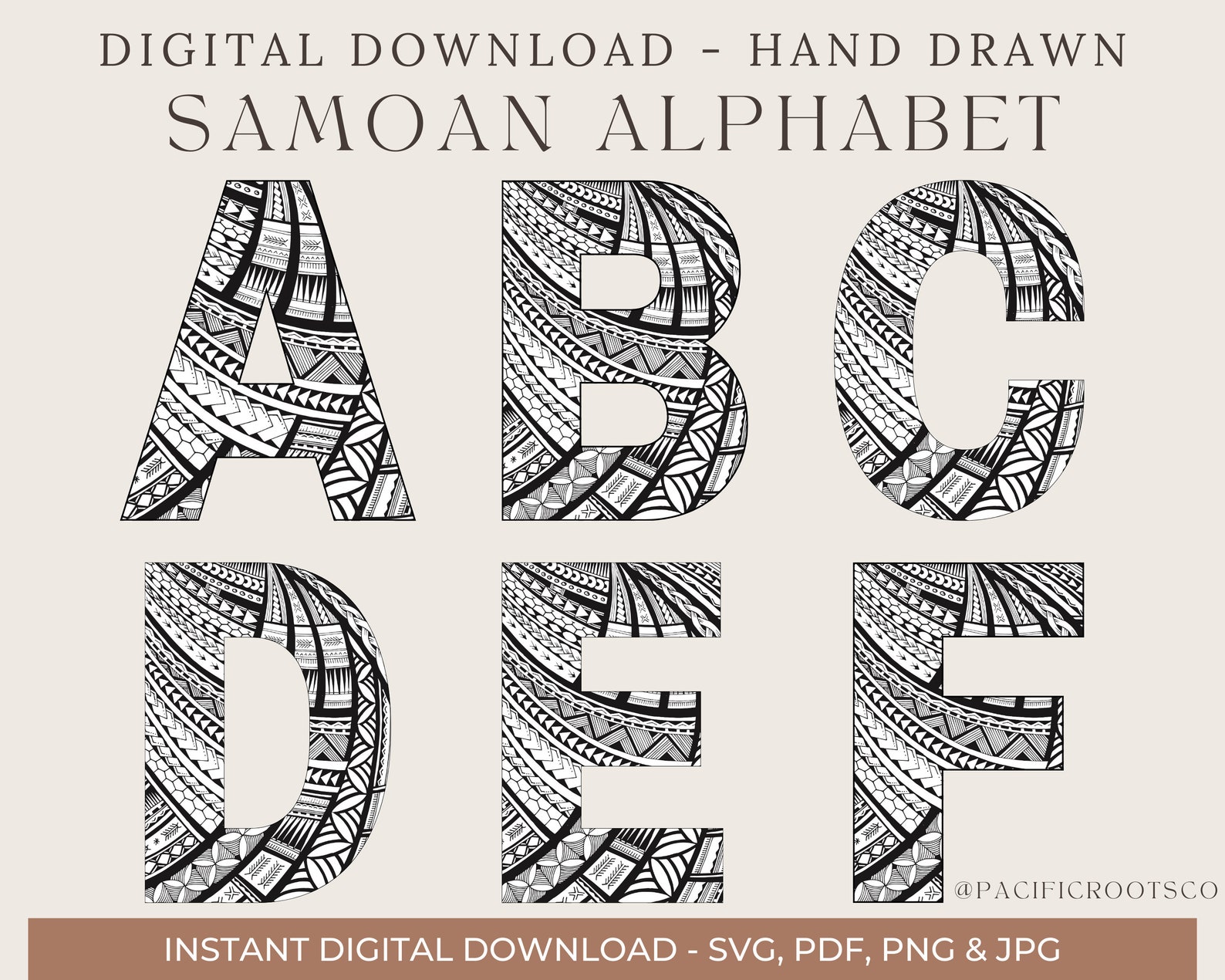 Polynesian Samoan Alphabet A-Z 26 Letters Digital Download Tribal Tatau ...
