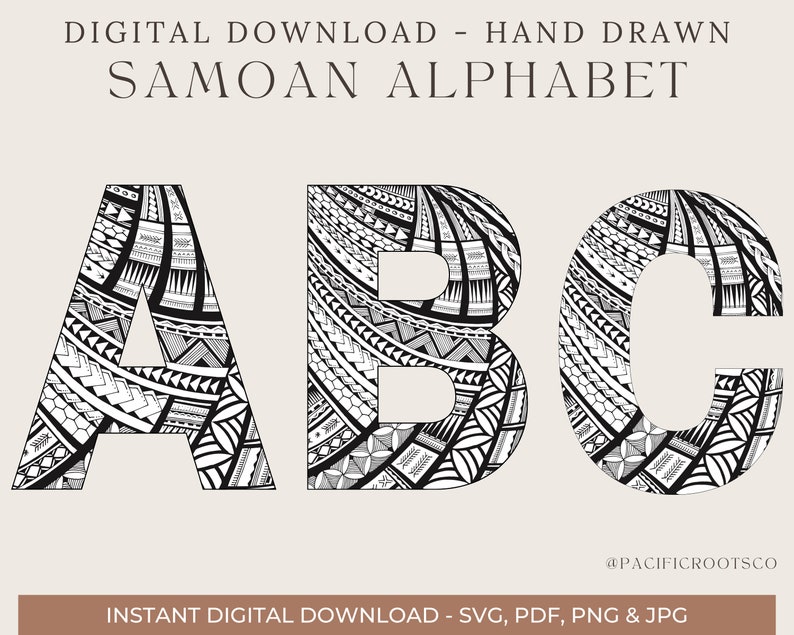 Polynesian Samoan Alphabet A-Z 26 Letters Digital Download Tribal Tatau ...