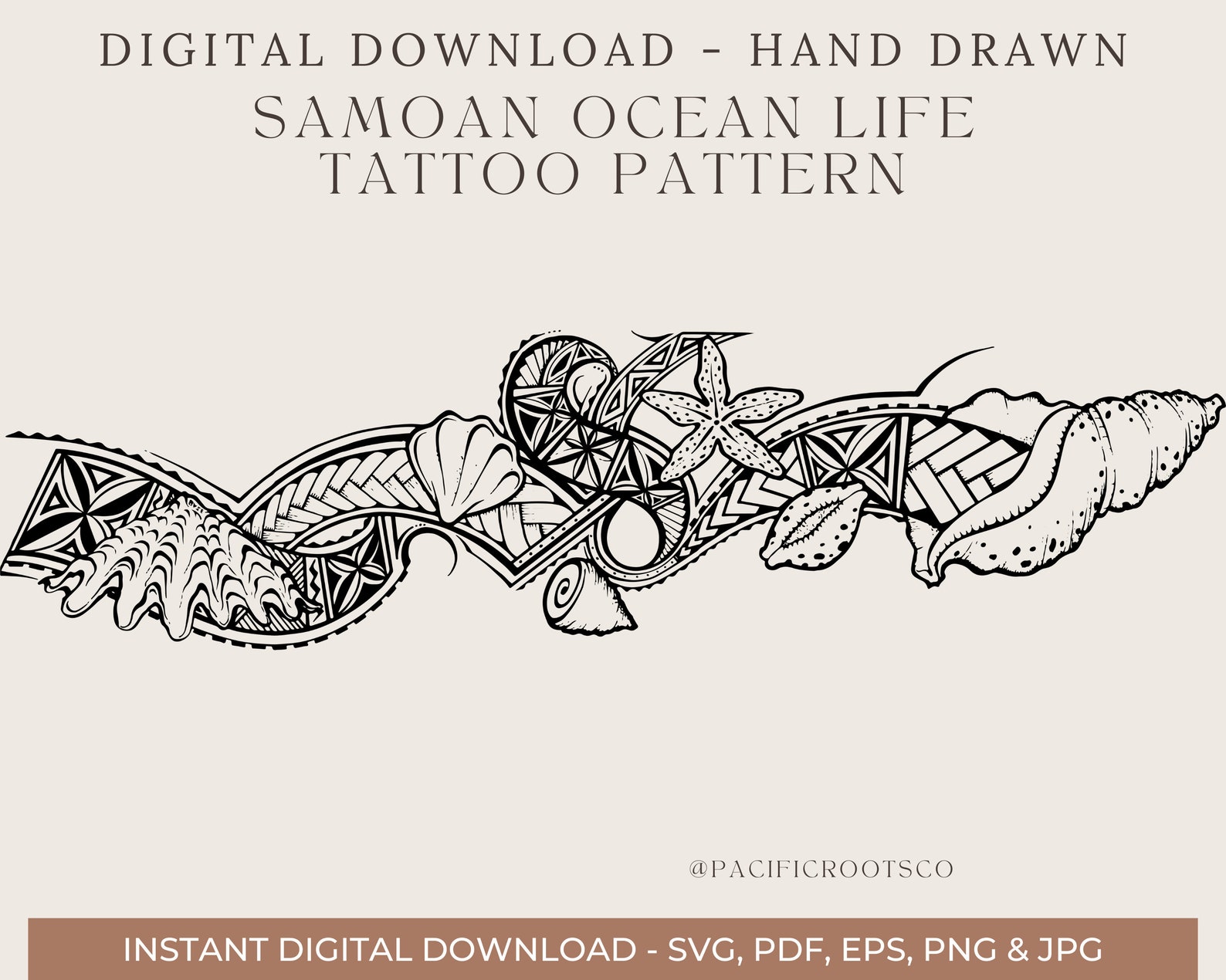 Samoan Ocean Life Tattoo Digital Download Text Seashells Clam Pattern ...