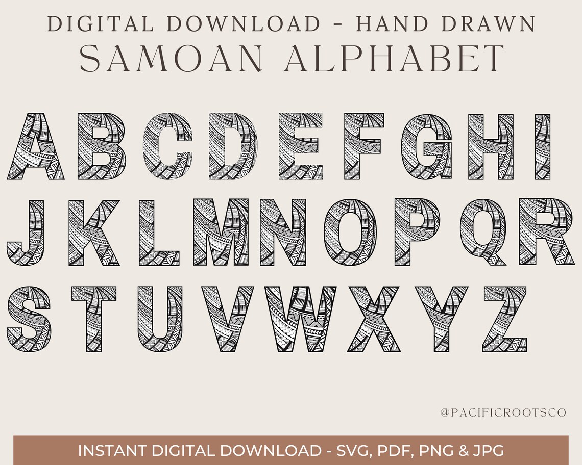 Polynesian Samoan Alphabet A-Z 26 Letters Digital Download Tribal Tatau ...