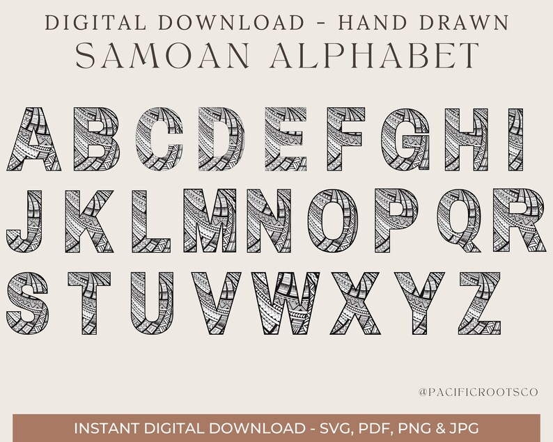 Polynesian Samoan Alphabet A-Z 26 Letters Digital Download Tribal Tatau ...
