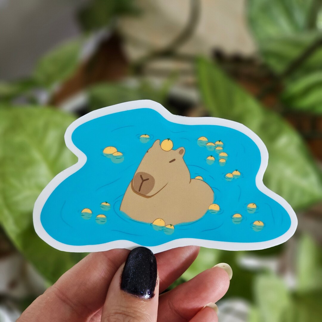 Capybara Onsen Sticker - Glossy or Matte Waterproof Sticker Cute Animal ...