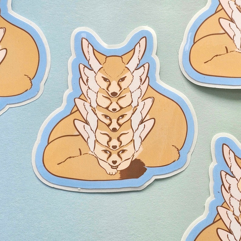 Fennec Fox Pile Sticker Cuddling Foxes Glossy Waterproof Sticker for ...