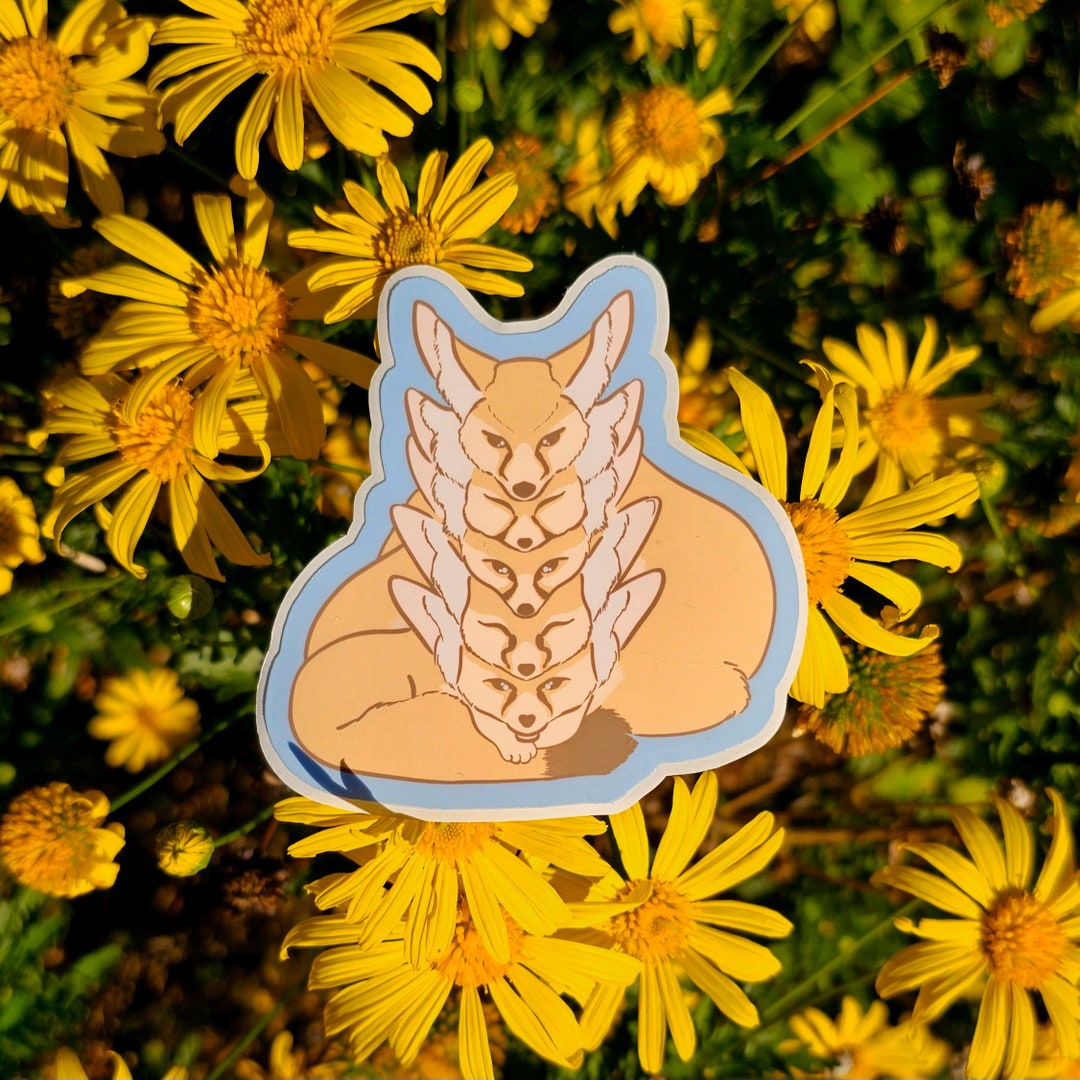Fennec Fox Pile Sticker Cuddling Foxes Glossy Waterproof Sticker for ...