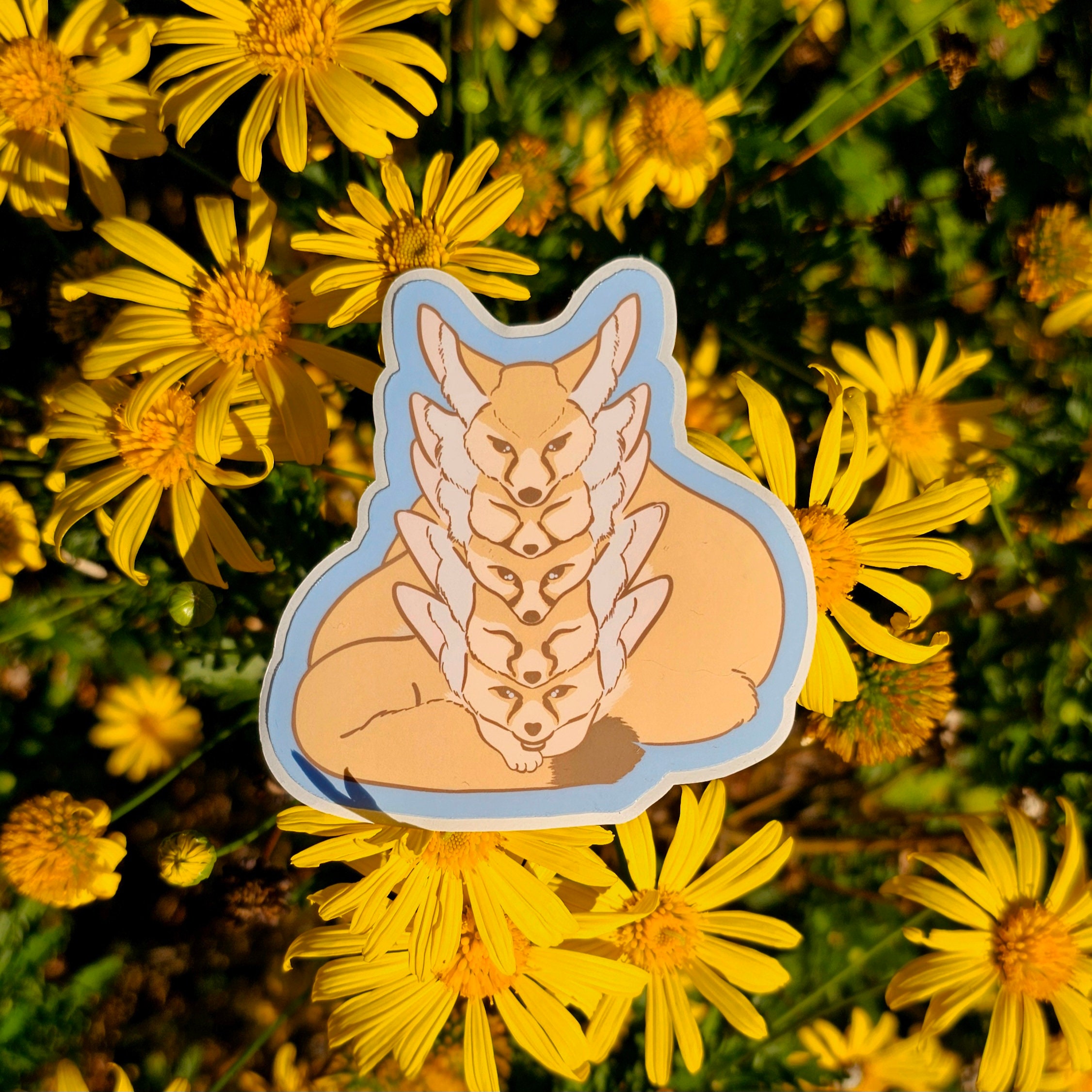 Fennec Fox Pile Sticker Cuddling Foxes Glossy Waterproof Sticker for ...