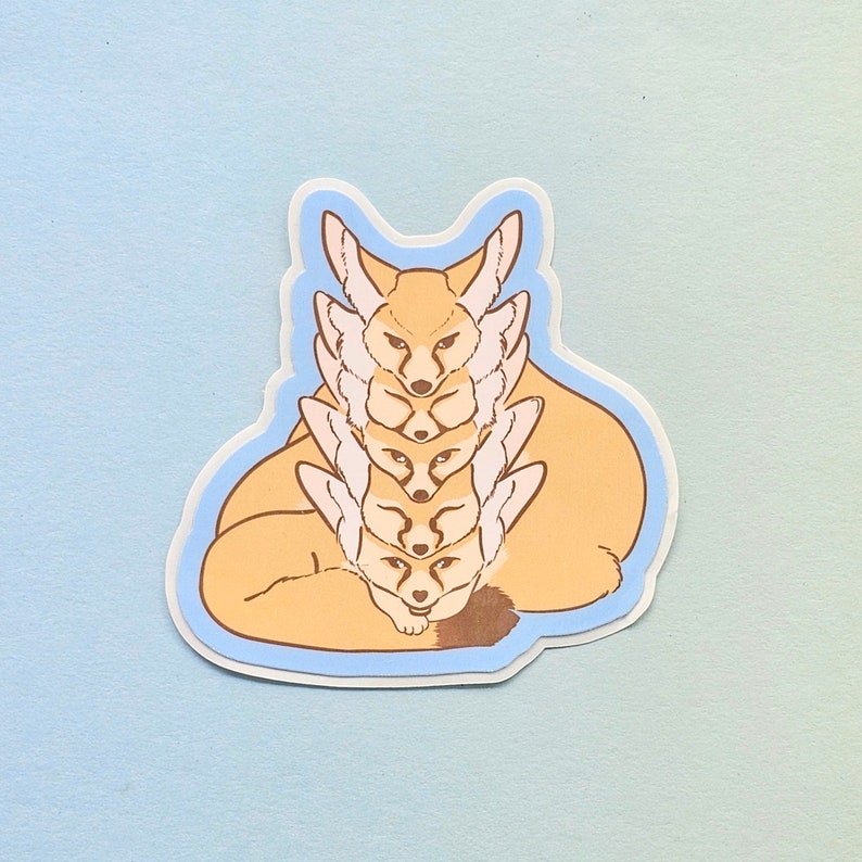 Fennec Fox Pile Sticker Cuddling Foxes Glossy Waterproof Sticker for ...