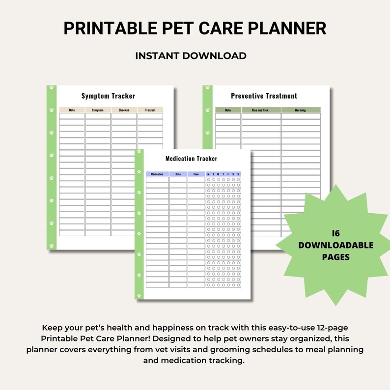 Printable Pet Care Planner, Pet Organizer, Dog Health Plan, Pet Tracker ...