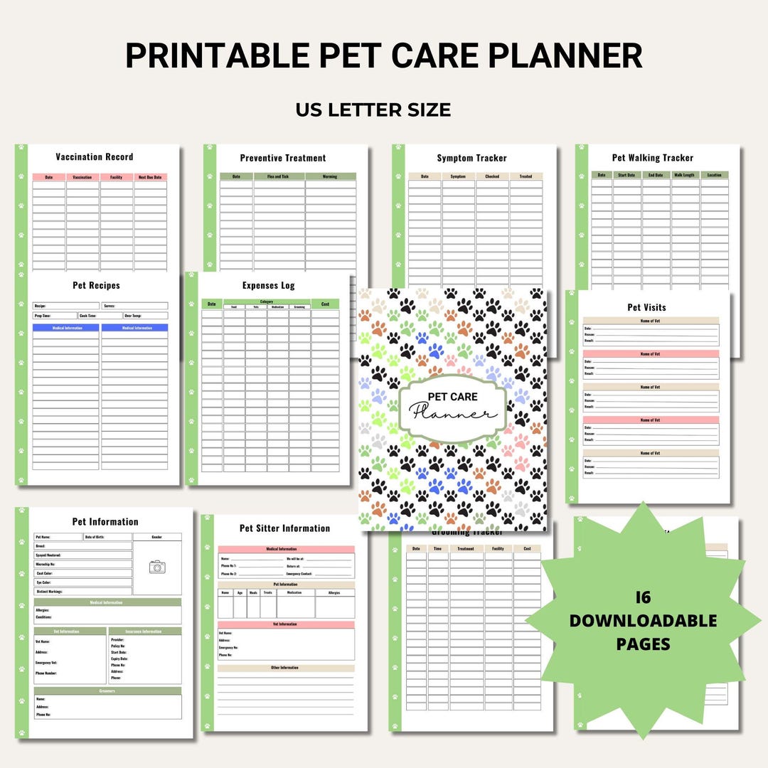 Printable Pet Care Planner, Pet Organizer, Dog Health Plan, Pet Tracker ...
