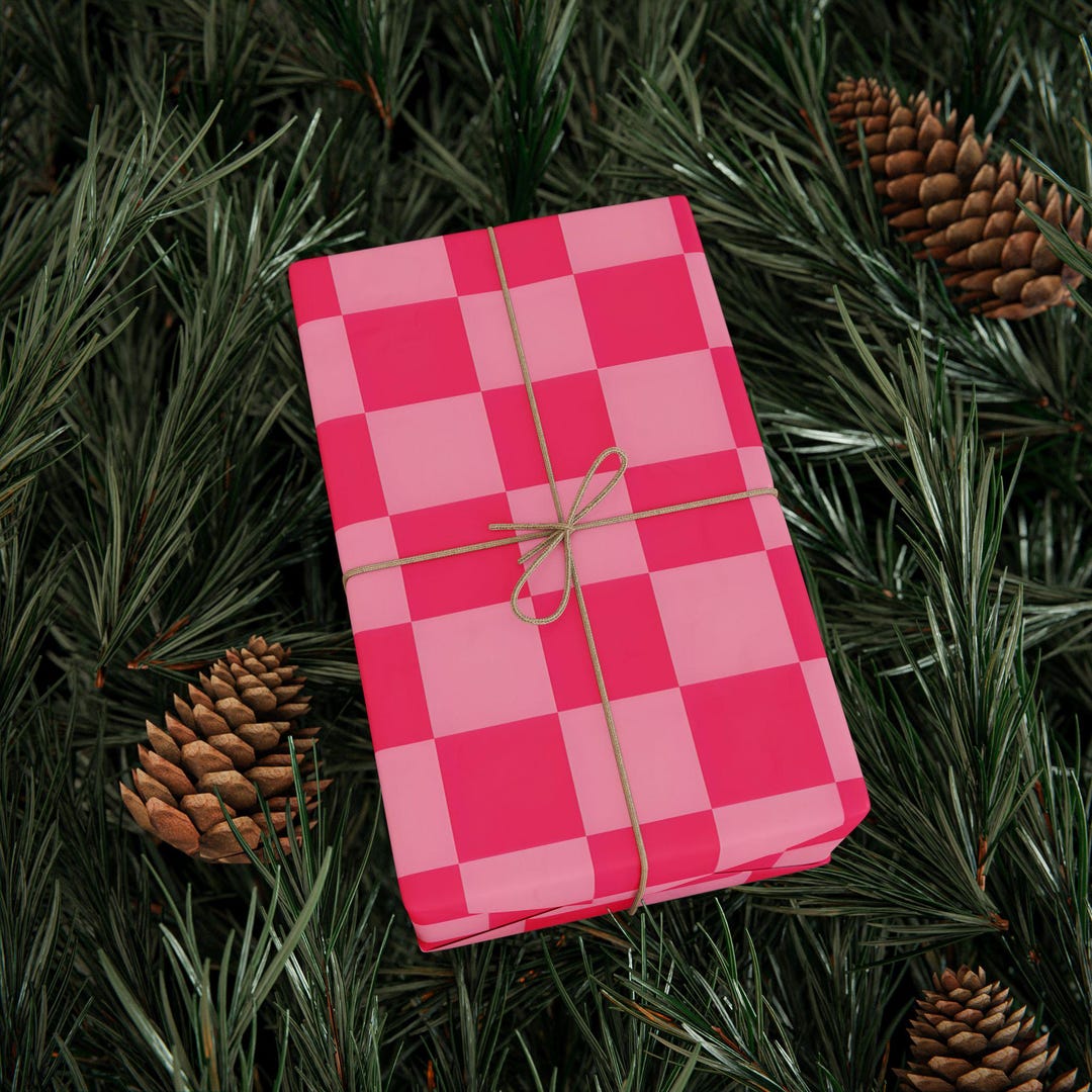 Pink Retro Checkered Wrapping Paper Roll Gift Wrap, Present Paper ...