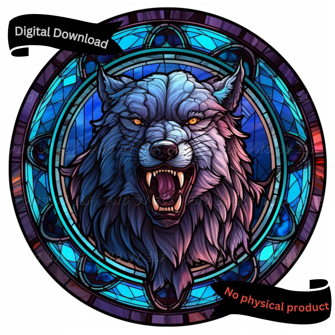 Faux Stained Glass Werewolf Digital Transfer, 12" Signs, T-shirt ...