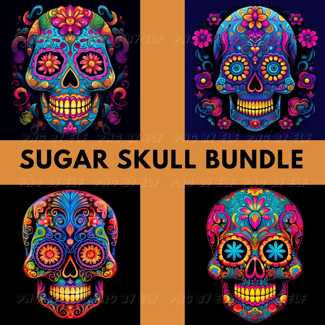 Neon Sugar Skulls Bundle PNG for Sublimation, Day of Dead Wall Art ...