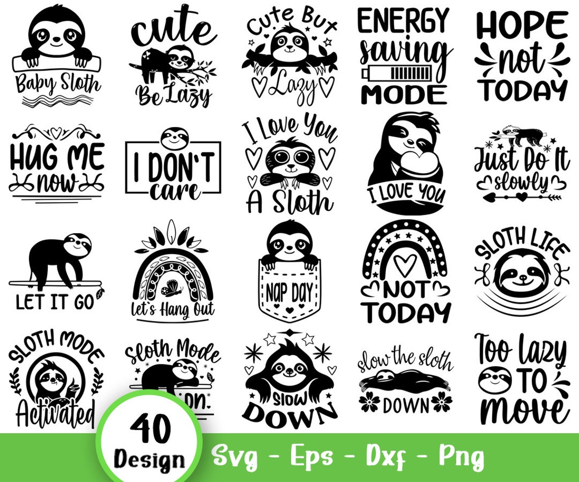 Funny Sloth Svg Bundle, Sloth Png, Sloth Clipart, Cute Sloth Svg, Baby ...