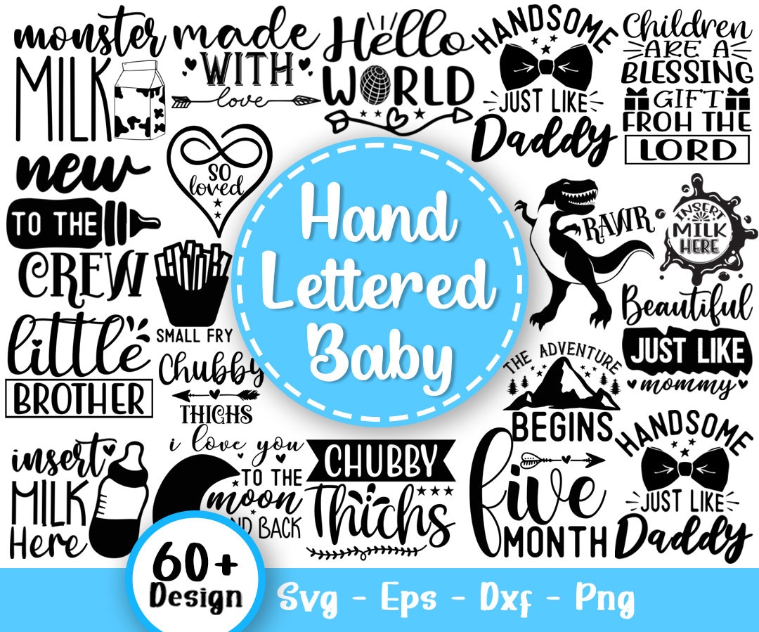 Hand Lettered Baby Svg Bundle, Baby Shower Svg, Newborn Svg, Baby Quote ...