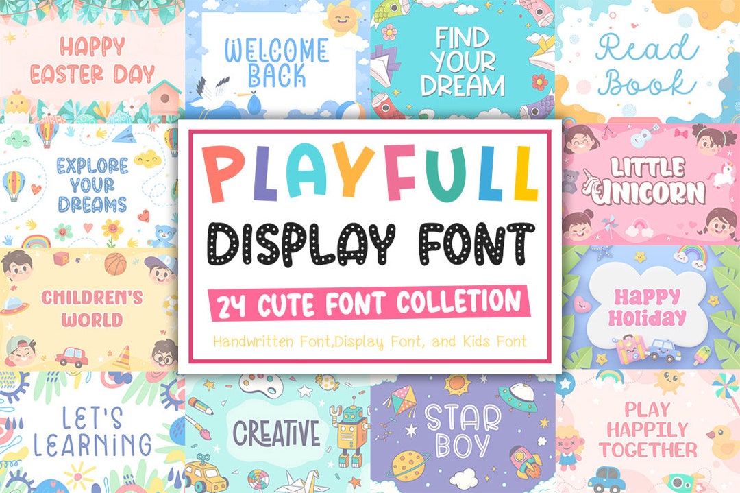 24 FONTS! Playfull Font Bundle, Handwritten Font Bundle, Kids Font ...