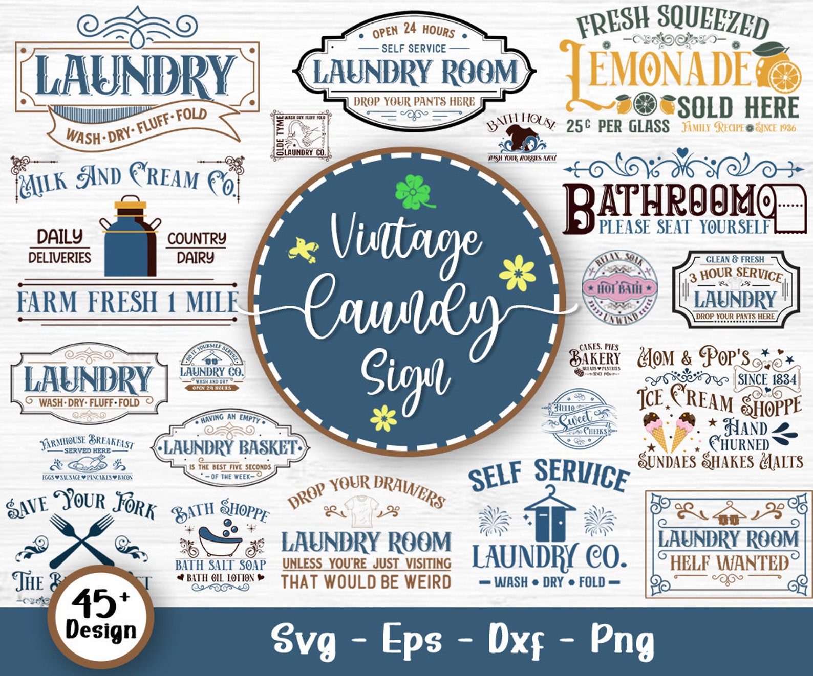 Vintage Laundry Sign Svg Bundle, Laundry Symbols Svg, Laundry Svg ...