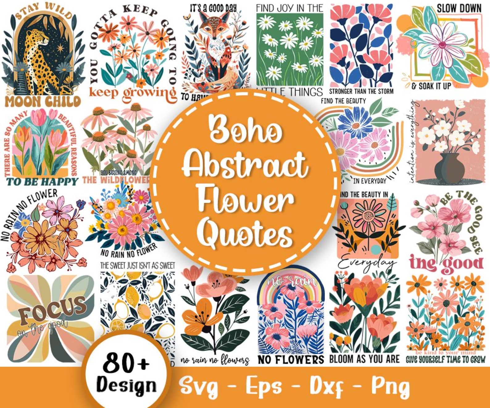 Boho Abstract Flower Quotes Svg Bundle, Inspirational Svg, Kindness Svg ...