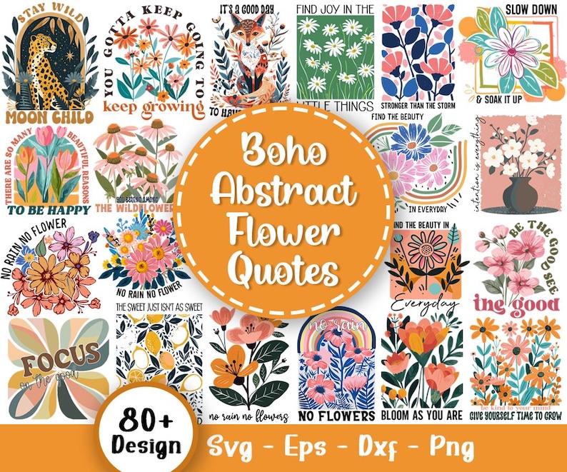 Boho Abstract Flower Quotes Svg Bundle, Inspirational Svg, Kindness Svg ...