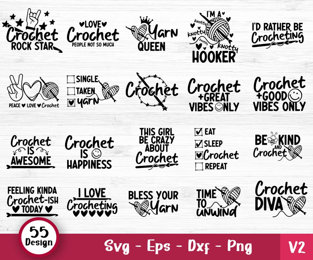 Crochet Addict Svg Bundle, Crochet Quotes, Crochet Hook Svg, Knitting ...