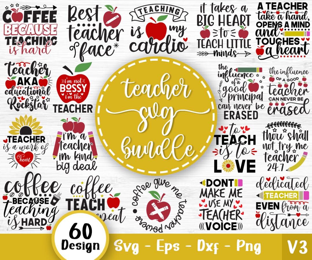 Teacher Svg Bundle, Teacher Quote Svg, School Svg, Teacher Life Svg ...