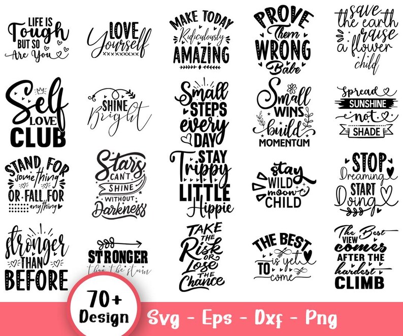 Inspirational Quotes Svg Bundle, Self Love Svg, Mental Health Svg ...